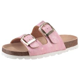 Kidsworld Kinder Pantolette, Gr. 27, rosa, Lederimitat, metallic, Schuhe, Sommerschuh, Strandschuh, Urlaubschuh, Hausschuh mit Schnallen