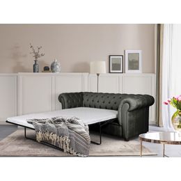 3-Sitzer Home Affaire, B:198cm H:74cm T:89cm, grau, 100% Polyester, Sofas, "CHARENTE, optionale Schlafsofa, Chesterfield-Sofa, Bettfunktion", mit