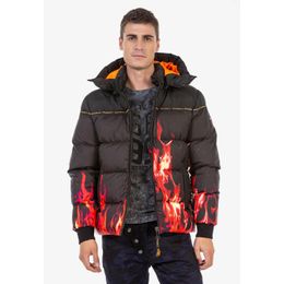 Cipo & Baxx CIPO & BAXX Herren Winterjacke "Winterjacke", schwarz, Gr. M, bedruckt, 100% Polyester, Jacken, mit Flammen-Motiv
