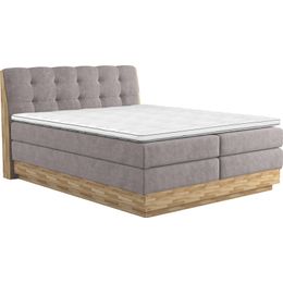 Boxspringbett Home Affaire, B:201cm L:217cm, grau, 100% Polyester, Komplettbetten, "Naome", Boxspringbett, Inklusive Topper