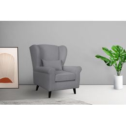 Sessel Home Affaire, B:81cm H:99cm T:87cm, grau, 100% Polyester, Wohnzimmer, Sessel, "Ohrensessel CHISTELLE, wahlweise mit Polsterhocker", mit