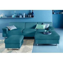 Ecksofa Inosign, B:251cm H:72cm T:80cm, blau, Wohnzimmer, Sofas, "Jamie, modern und elegant, Fußhöhe 9cm, L-Form", wahlweise mit Bettfunktion