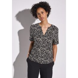 Street One Damen Shirtbluse, schwarz, Gr. 40, bedruckt, Stoff, 100% Viskose, Blusen, mit geschlitztem Rundhalsausschnitt
