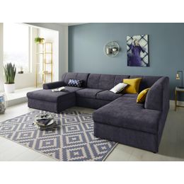 Wohnlandschaft DOMO collection, B:320cm H:78cm T:213cm, blau, Sofas, "Topper, elegant und zeitlos, komfortabel, U-Form", wahlweise mit Bettfunktion