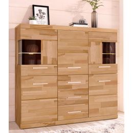 Highboard Home Affaire, B:125cm H:115cm T:35cm, beige, Holz teilmassiv, Wohnzimmer, Sideboards, "Ribe,125cm breit,115cm hoch, Fronten