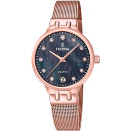 Festina Damen Quarzuhr "Mademoiselle"ros&eacute;goldfarben, schwarz, perlmuttfarben, Armbanduhren, Armbanduhr, Damenuhr, Edelstahlarmband, analog, Tag,