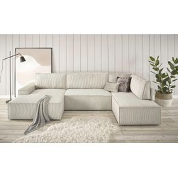Wohnlandschaft Home Affaire, B:329cm H:85cm T:195cm, beige, 100% Polyester, Sofas, "SHERWOOD 329 cm, U-Form, Schlafsofa", Schlaffunktion m.