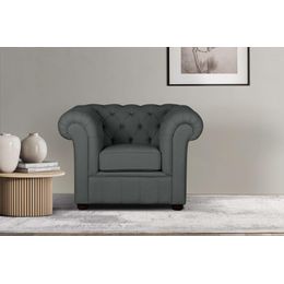 Sessel Home Affaire, B:105cm H:74cm T:89cm, grau, 100% Polyester, Sessel, "CHARENTE, Chesterfield, Wellenfederung, Maße B/T/H: 105/89/74 cm", mit