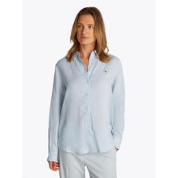 Tommy Hilfiger Damen Hemdbluse "ESS LINEN RELAXED SHIRT", blau, Gr. 38, unifarben, Web, Obermaterial: 100% Leinen, Blusen, mit