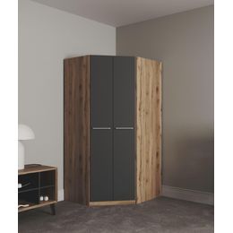 Eckkleiderschrank Priess, B:95cm H:193cm T:95cm, schwarz, Holzwerkstoff, Schränke, "Barcelona Kleiderschrank Ecklösung Raumwunder", in 2 Tiefen