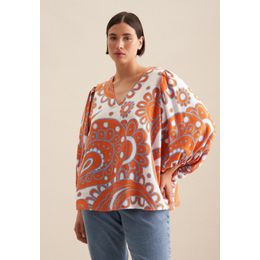 Seidensticker Damen Shirtbluse "Schwarze Rose", orange, Gr. 52, Paisley, 65% Baumwolle; 35% Leinen, Blusen, 3/4-Arm V-Neck Paisley