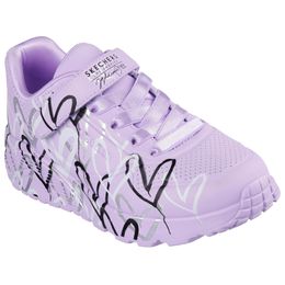 Skechers Mädchen Sneaker "UNO LITE - LOVE LEVITATE", Gr. 27, bunt, Lederimitat, Schuhe, Schnürschuh mit bedruckter Sohle, Größenschablone zum Download