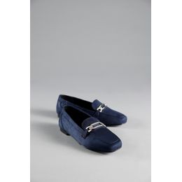 ANISTON SHOES Damen Loafer, Gr. 36, blau, Textil, Veloursleder, Schuhe, Slipper, Schlupfschuh, Flat, Schmuckspange - NEUE KOLLEKTION