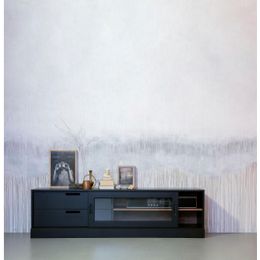 Lowboard Woood, schwarz, Holzwerkstoff, Sideboards, "James TV-Kommode", Kommode, Glast&uuml;r, H 50 cm x B 180 cm x T 40 cm