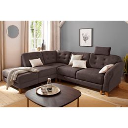Ecksofa Home Affaire, B:260cm H:89cm T:90cm, braun, Struktur weich ( 97% Polyester, 3% Baumwolle);Luxus-Microfaser ALTARA NUBUCK (100%