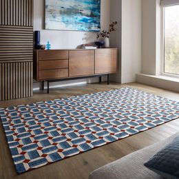 Teppich FLAIR RUGS, B:155cm H:1mm L:230cm, blau, Baumwolle, Kunstfaser, Wohnzimmer, Teppiche, "Lennox Geometric"