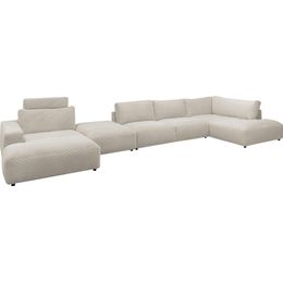 Wohnlandschaft Musterring, B:504cm H:81cm T:204cm, grau, Sofas, "Lucia U-Form", Cord-Bezug, inklusive Kopfstütze, Gesamtbreite 524 cm