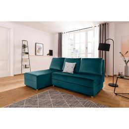 Ecksofa Inosign, B:197cm H:90cm T:145cm, blau, Struktur fein (100% Polyester);Luxus-Microfaser weich (100% Polyester);Samtoptik (100% Polyester),