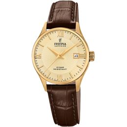 Quarzuhr Festina, dunkelbraun, Armbanduhren, Damen, Armbanduhr, Damenuhr, Swiss Made, Lederarmband, analog, Datum