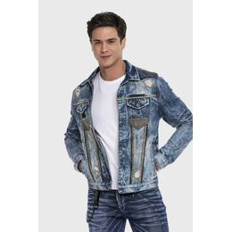 Cipo & Baxx CIPO & BAXX Herren Jeansjacke "Jacke", blau, Gr. XXL, unifarben, 100% Baumwolle, Jacken, mit Ziersteinen