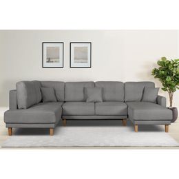 Wohnlandschaft Home Affaire, B:310cm H:90cm T:192cm, grau, 88% Polyester, 9% Rayon, 3% Nylon, Sofas, "TRIPLO U-Form wahlweise mit Schlaffunktion,