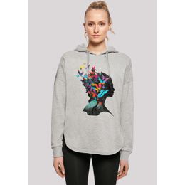 F4NT4STIC Damen Kapuzenpullover "Schmetterling Silhouette OVERSIZE HOODIE", grau, Gr. XS, Obermaterial: 100% Baumwolle, Pullover, Print