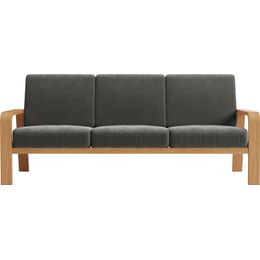 Sit & More 3-Sitzer SIT & MORE, B:200cm H:91cm T:93cm, braun, 95% Polyester, 10% Polyamid, Sofas, "Kolding", Armlehnen aus eichefarbigem Buchenholz,