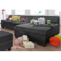 Ecksofa DOMO collection, B:268cm H:74cm T:153cm, schwarz, NaturLEDER in Sitz und Rücken. Korpus in passendem Kunstleder SOFTLUX bezogen;Struktur (90%
