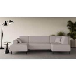 Wohnlandschaft Home Affaire, B:300cm H:81cm T:163cm, grau, 100% Polyester, Sofas, "ARROS U-Form mit Wellenunterfederung, Maße B/T/H: 300/163/81 cm",