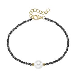 Smart Jewel Damen Armband "mit Hämatit-Kugeln + Muschelkern-Perle, Silber 925", 19cm, Silber 925 (Sterlingsilber), grau, Silber 925 (Sterlingsilber),