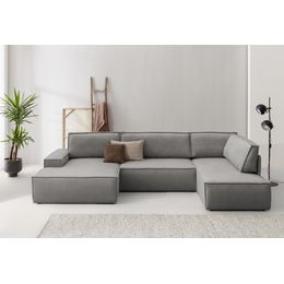 Wohnlandschaft Home Affaire, B:329cm H:85cm T:195cm, grau, 100% Polyester, Sofas, "SHERWOOD 329 cm, U-Form, Schlafsofa", Schlaffunktion m. Bettkasten