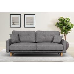 3-Sitzer Home Affaire, B:215cm H:89cm T:100cm, grau, 100% Polyester, Sofas, "TRIPLO optionale Schlafsofa mit Bettkasten, Maße B/T/H: 215/100/89 cm",