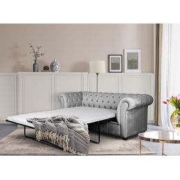 3-Sitzer Home Affaire, B:198cm H:74cm T:89cm, grau, 100% Polyester, Sofas, "CHARENTE, optionale Schlafsofa, Chesterfield-Sofa, Bettfunktion", mit