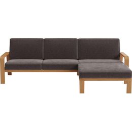 Sit & More Ecksofa SIT & MORE, B:264cm H:91cm T:178cm, grau, 100% Polyester, Wohnzimmer, Sofas, "Kolding L-Form", Armlehnen aus eichefarbigem Buchenholz,