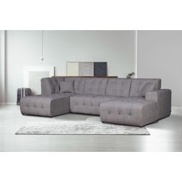 Wohnlandschaft Home Affaire, B:297cm H:85cm T:163cm, grau, 100% Polyester, Sofas, "Nosia U-Form", incl. 2 Zierkissen, mit feiner Steppung