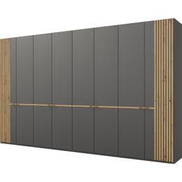 Drehtürenschrank Musterring, B:393,1cm H:216cm T:58cm, grau, Hartfaserplatte, Holzwerkstoff, Schränke, "Isabelle", Lamellen in Eiche, Griffe in