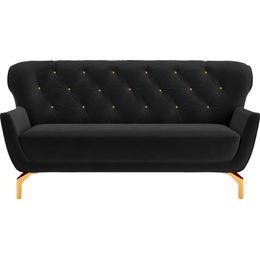 Sit & More 3-Sitzer SIT & MORE, B:183cm H:89cm T:88cm, schwarz, 100% Polyester, Sofas, "Orient 3", inkl. 2 Zierkissen mit Strass-Stein, goldfarbene Metallf&uuml;&szlig;e