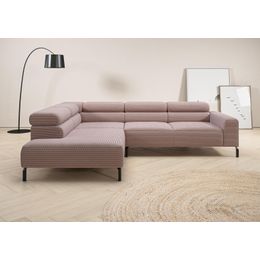 Ecksofa Places of Style, B:276cm H:71cm T:219cm, rosa, 95% Polyester, 5% Nylon, Wohnzimmer, Sofas, "Antonelli, L-Form, inkl. Kopfteilverstellung,