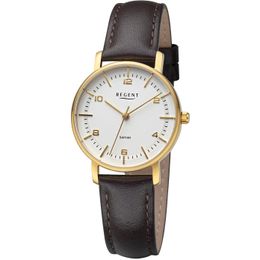 Regent Uhren REGENT Damen Quarzuhr "F1480 - 32944510", braun, Armbanduhren, Armbanduhr, Damenuhr, Saphirglas, Lederarmband, analog