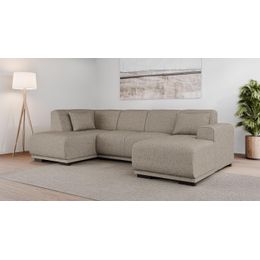 Wohnlandschaft Home Affaire, B:300cm H:85cm T:162cm, grau, 100% Polyester, Sofas, "BORNHOLM U-Form mit Recamiere rechts/links, B/T/H: 300/162/85 cm",