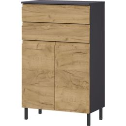 Kommode Germania, B:60cm H:97cm T:34cm, grau, MDF, Spanplatte, Badezimmer, Sideboards, "Scantic", mit griffloser Optik