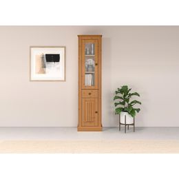 Vitrine Home Affaire, B:46,5cm H:181cm T:31cm, beige, Massivholz, Wohnzimmer, Schränke, "Liotta", eine Glastür und einer Holztür und einer Schublade