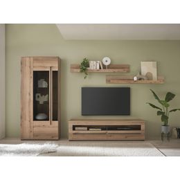 Wohnwand Inosign "Cantara, moderne Anbauwand, Wohnzimmer-Set, in Eiche Evoke oder Weiß", eiche evoke, B:270cm H:200cm T:42cm, Holzwerkstoff, Kastenmöbel-Sets, enthält eine Vitrine, ein Lowboard und zwei Wandboards