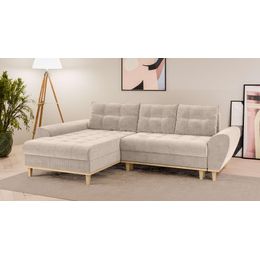 Ecksofa Home Affaire, B:268cm H:86cm T:175cm, beige, 100% Polyester, Wohnzimmer, Sofas, "Ahrdorf mit Bettfunktion und Bettkasten, Ma&szlig;e: B/H/T