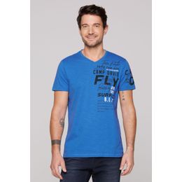 CAMP DAVID Herren V-Shirt, blau, Gr. S, bedruckt, Material: 100% Baumwolle, Shirts, aus Baumwolle