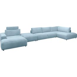 Wohnlandschaft Musterring, B:504cm H:81cm T:204cm, blau, Sofas, "Lucia U-Form", Cord-Bezug, inklusive Kopfstütze, Gesamtbreite 524 cm