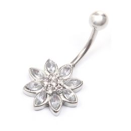 Firetti Damen Bauchnabelpiercing "Schmuck Geschenk Piercing Körperschmuck Blume", silber, Edelstahl, Piercings, mit Glasstein