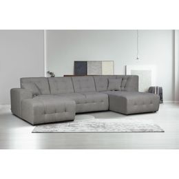 Wohnlandschaft Home Affaire, B:297cm H:85cm T:163cm, grau, 100% Polyester, Sofas, "Nosia U-Form", incl. 2 Zierkissen, mit feiner Steppung