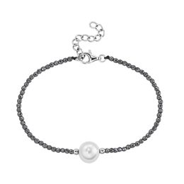Smart Jewel Damen Armband "mit Edelstein-Kugeln + Muschelkern-Perle, Silber 925", 19cm, Silber 925 (Sterlingsilber), grau, Silber 925