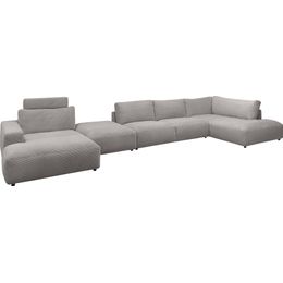 Wohnlandschaft Musterring, B:504cm H:81cm T:204cm, grau, Sofas, "Lucia U-Form", Cord-Bezug, inklusive Kopfstütze, Gesamtbreite 524 cm